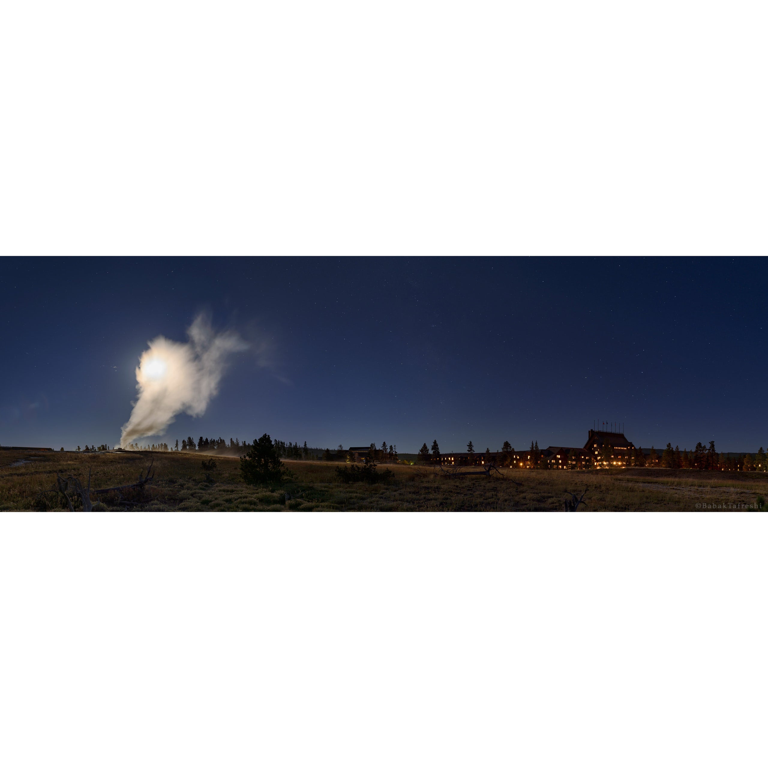 Old Faithful Moonlight Panorama | Babak Tafreshi Photography